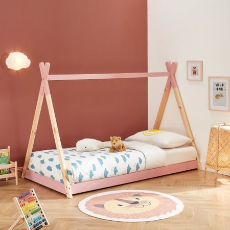 Lit enfant cabane pin gris 90x190 sommier inclus - Baita | minipouce